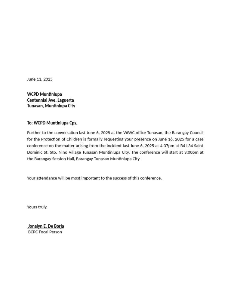 Case Conference Invitation for VAWC | PDF