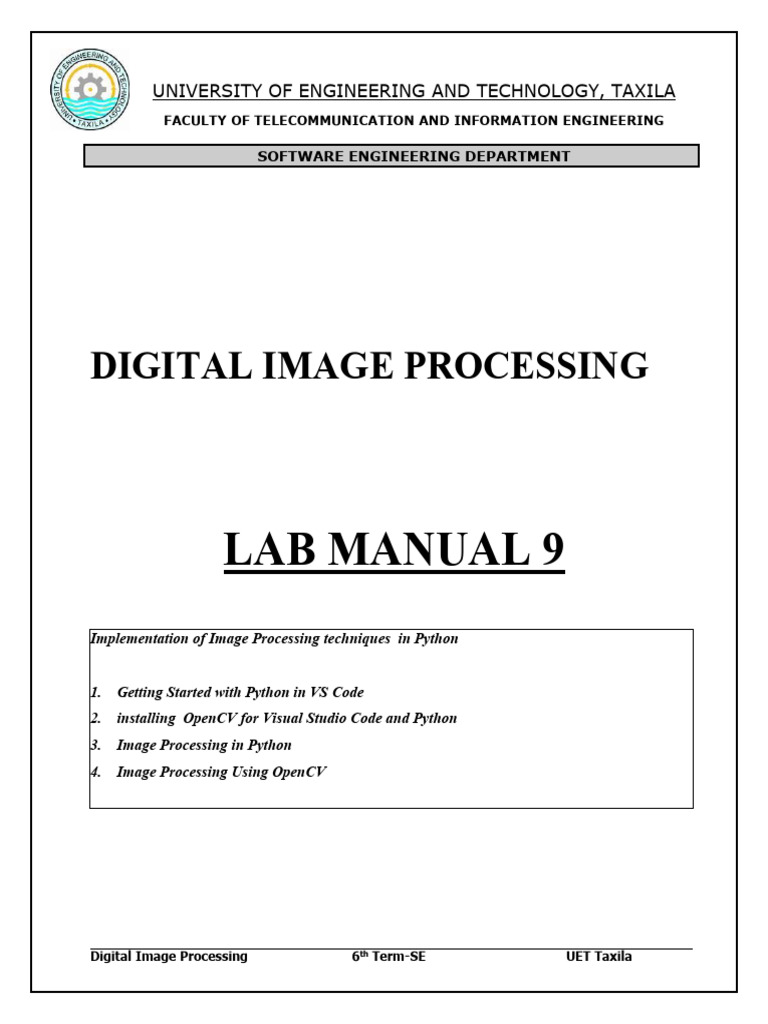 Updated Lab Manual 9 DIP | PDF | Python (Programming Language) | Image Processing