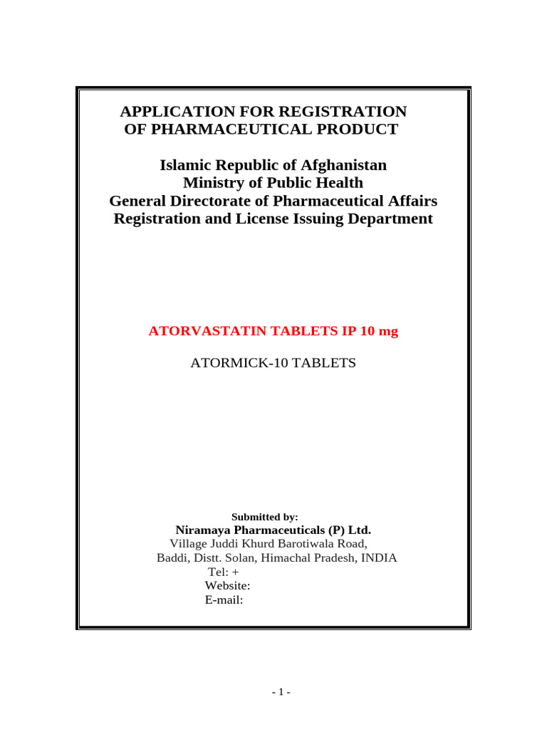 Dossier Atorvastatin Tablets IP 10 MG | PDF | Pharmaceutical Formulation | Tablet (Pharmacy)