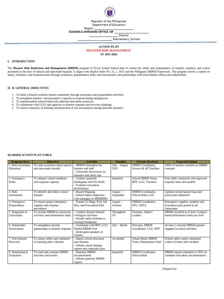 DRRM Action Plan 2025-2026 Overview | PDF | Emergency Management ...