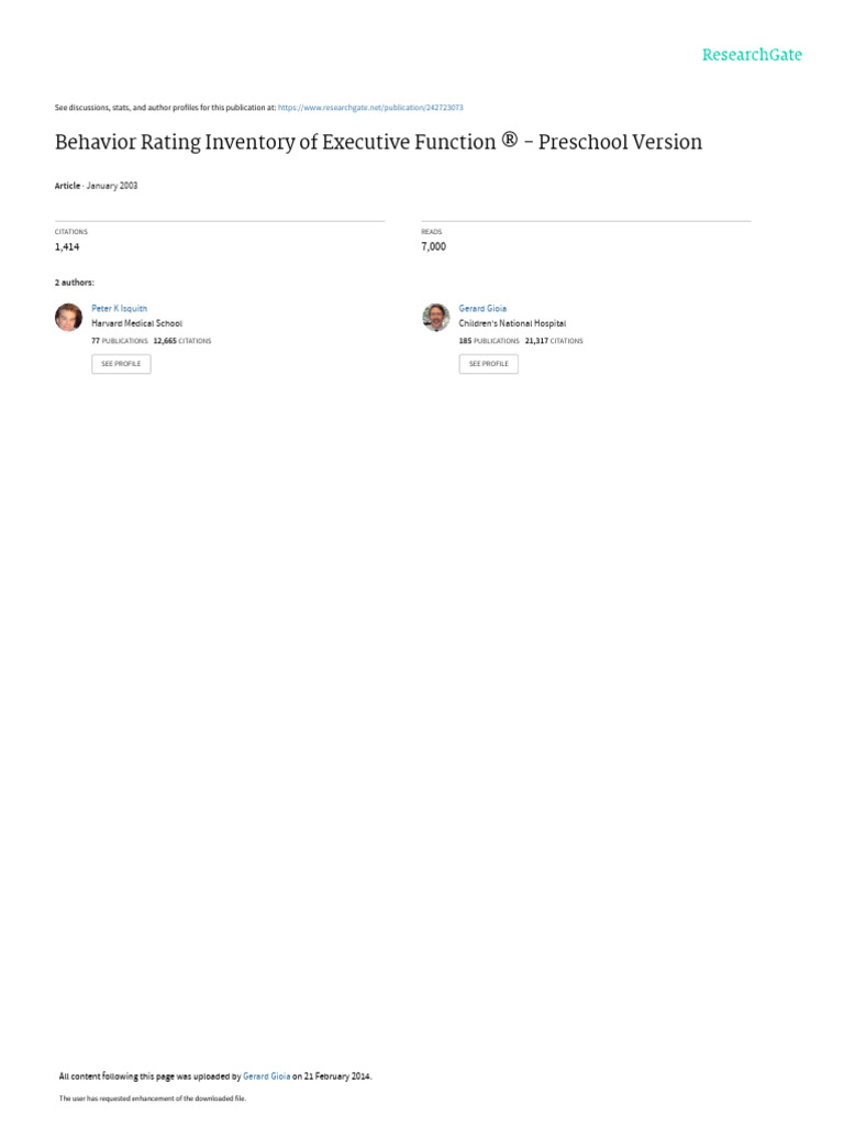 Behavior Rating Inventory of Executive Function R | PDF | Psychological ...