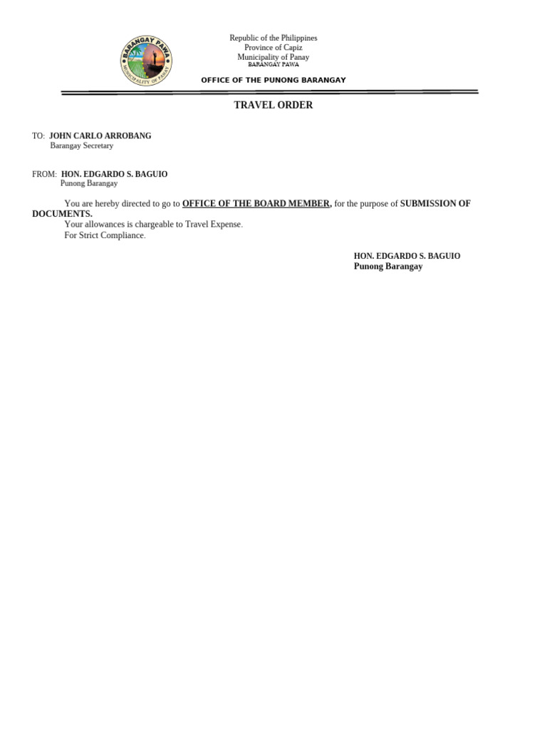 Travel Order | PDF