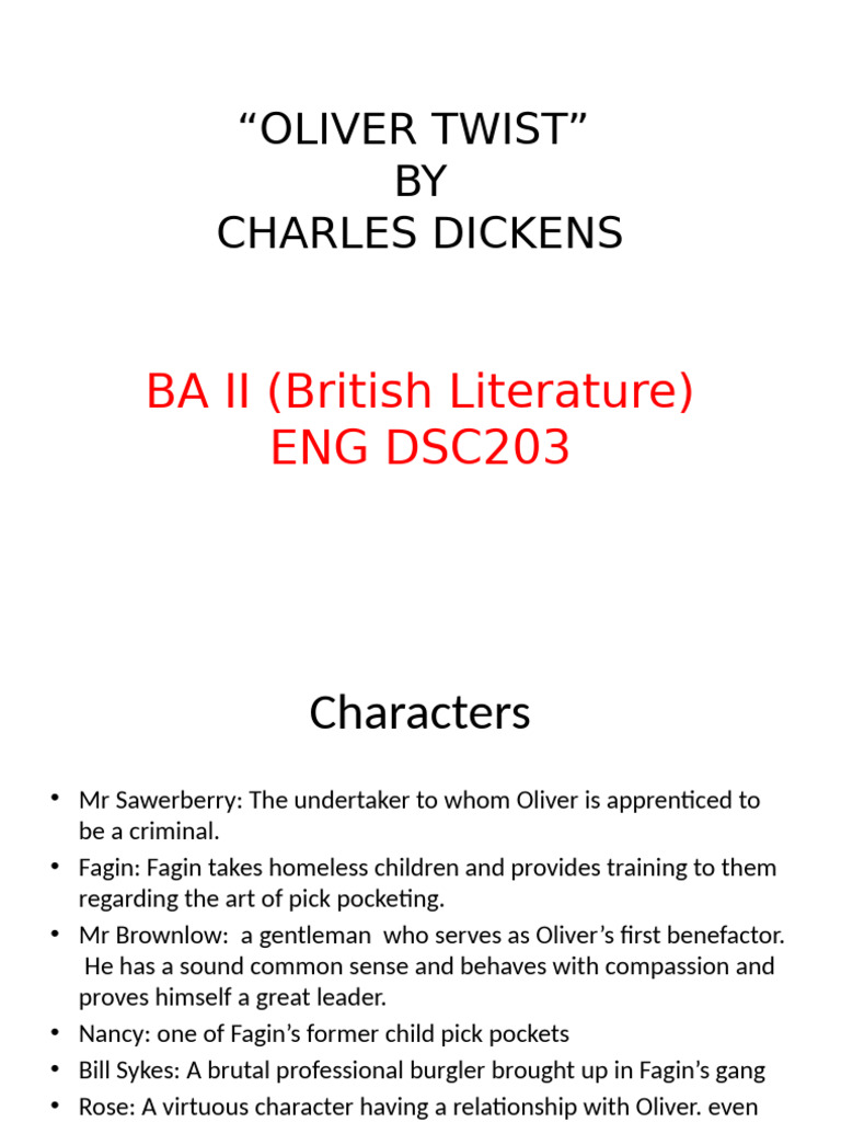 Oliver Twist Character Overview | PDF | Fagin | Charles Dickens Characters