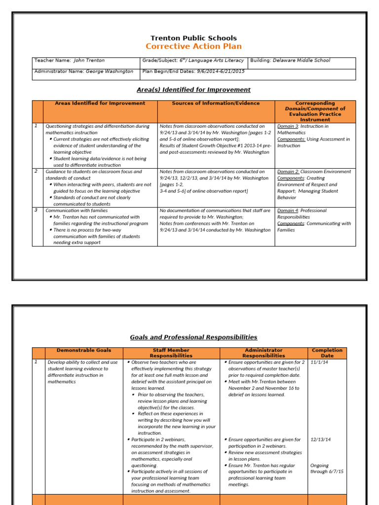 Teacher Corrective Action Plan | PDF | Differentiated Instruction ...