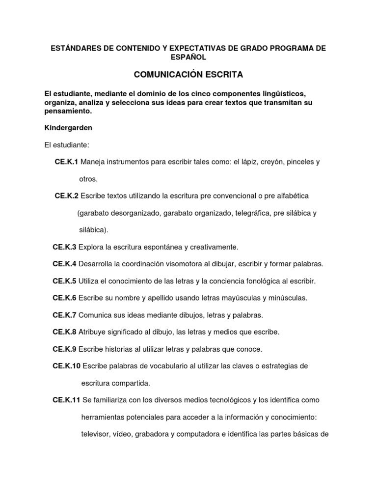 Estándares de Contenido y Expectativas de Grado Programa de Español ...