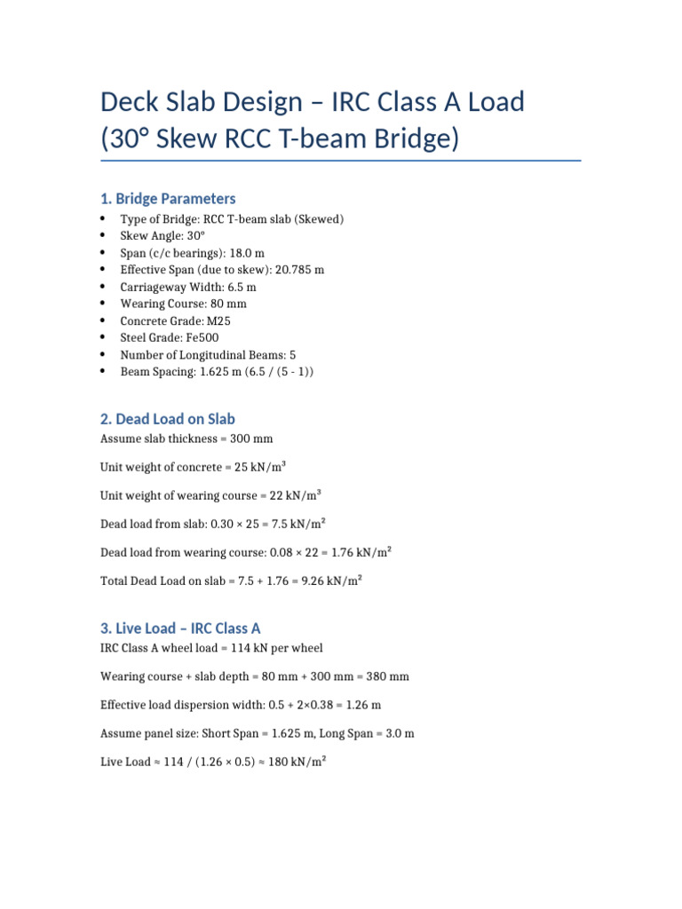 Skew Bridge Design IRC ClassA Complete | PDF | Beam (Structure ...