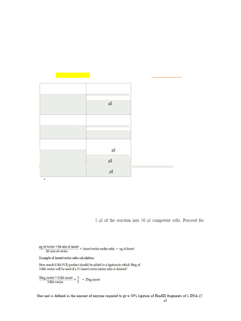Ligation and Transformation Protocols | PDF | Dna Ligase | Genetic ...