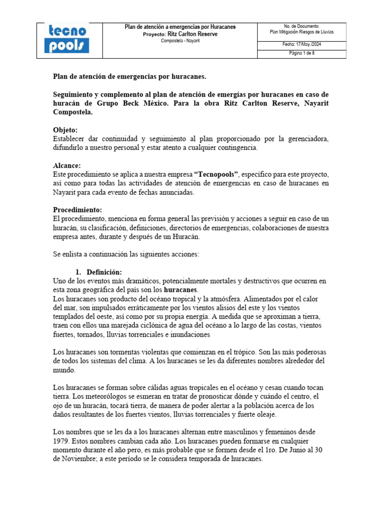 TPO RINY Plan de Huracanes 160524 (Completo) | PDF | Ciclones tropicales | Marejada