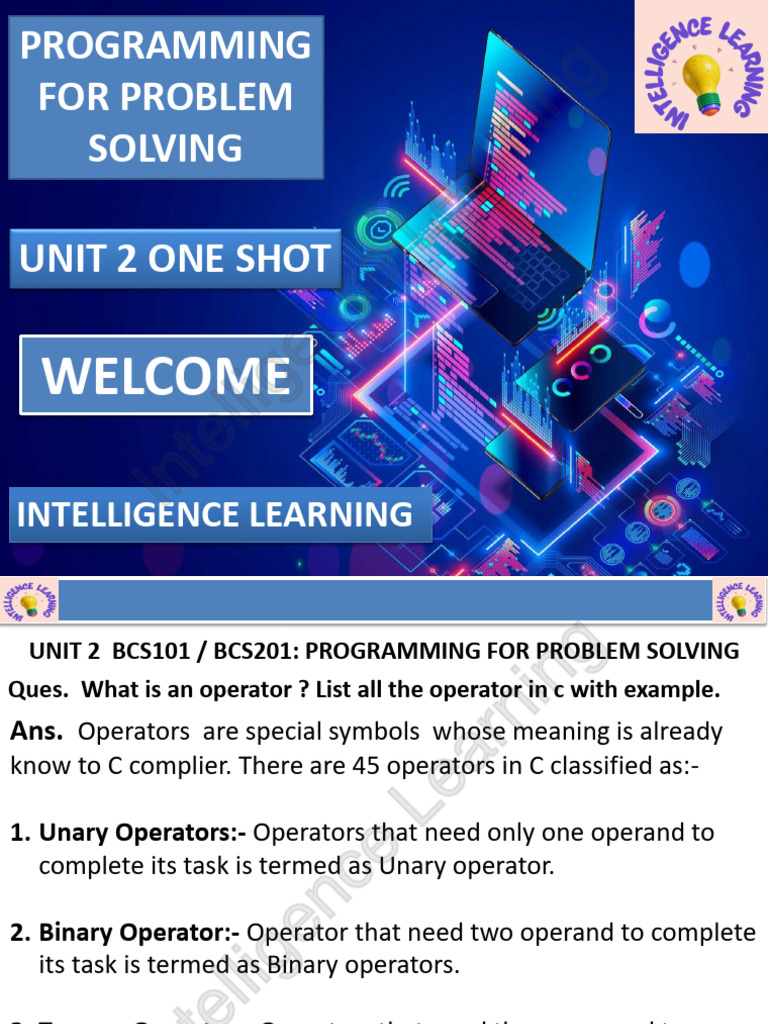 Unit 2 Pps by Intelligence Learning | PDF | Computer Programming | Computer Science