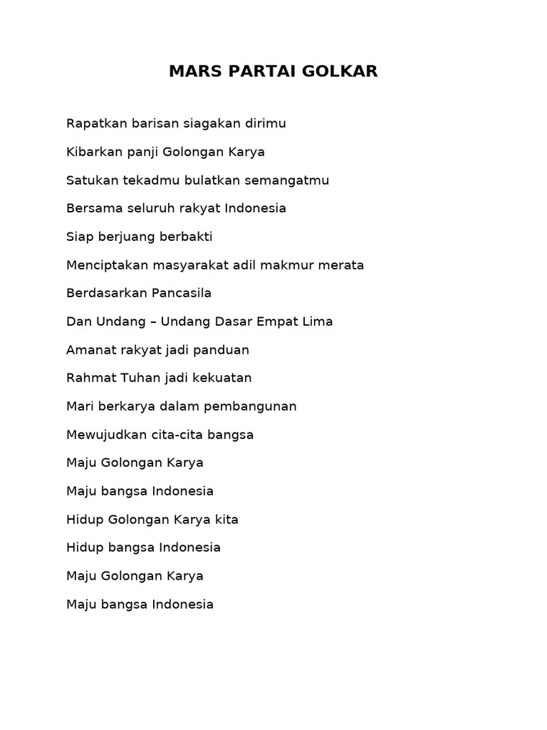 Lirik Mars Partai Golkar | PDF
