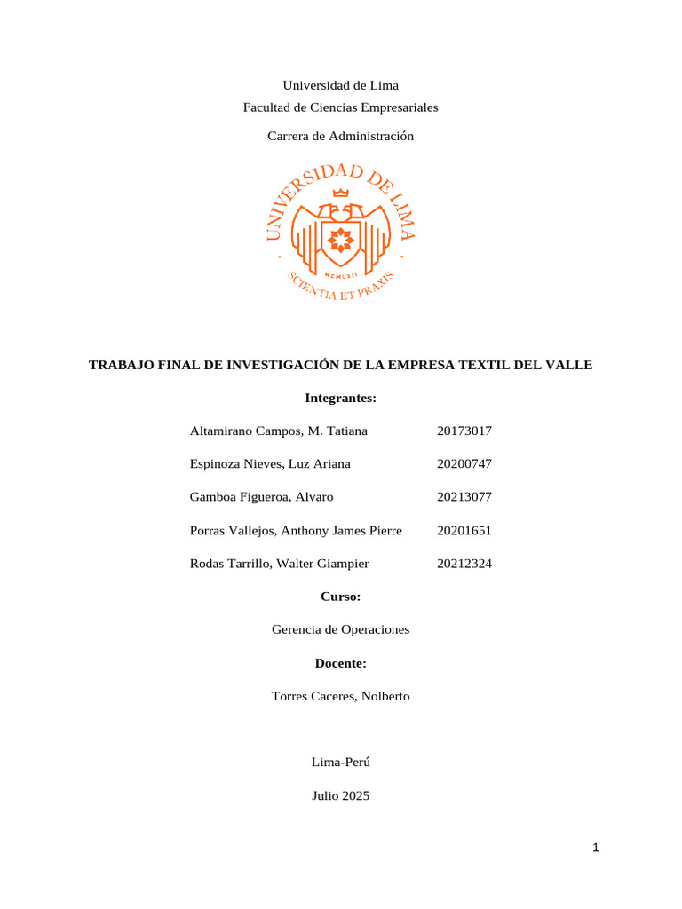 Trabajo Final Gerencia de Ope | PDF | Business | Lean Manufacturing