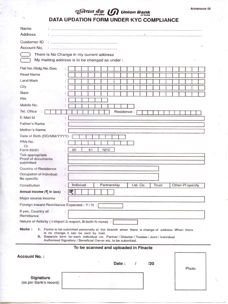 Union Bank Kyc Form | PDF