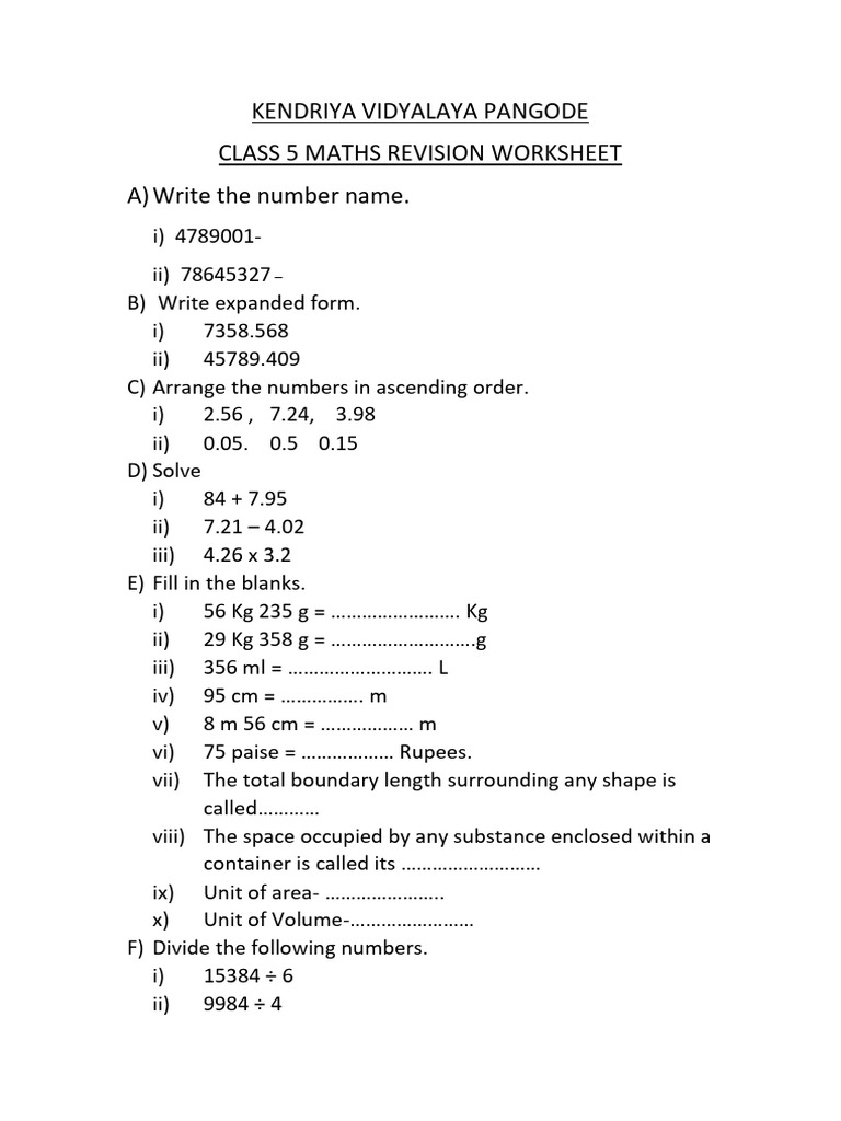 Revision Worksheet 5 Maths | PDF | Geometry