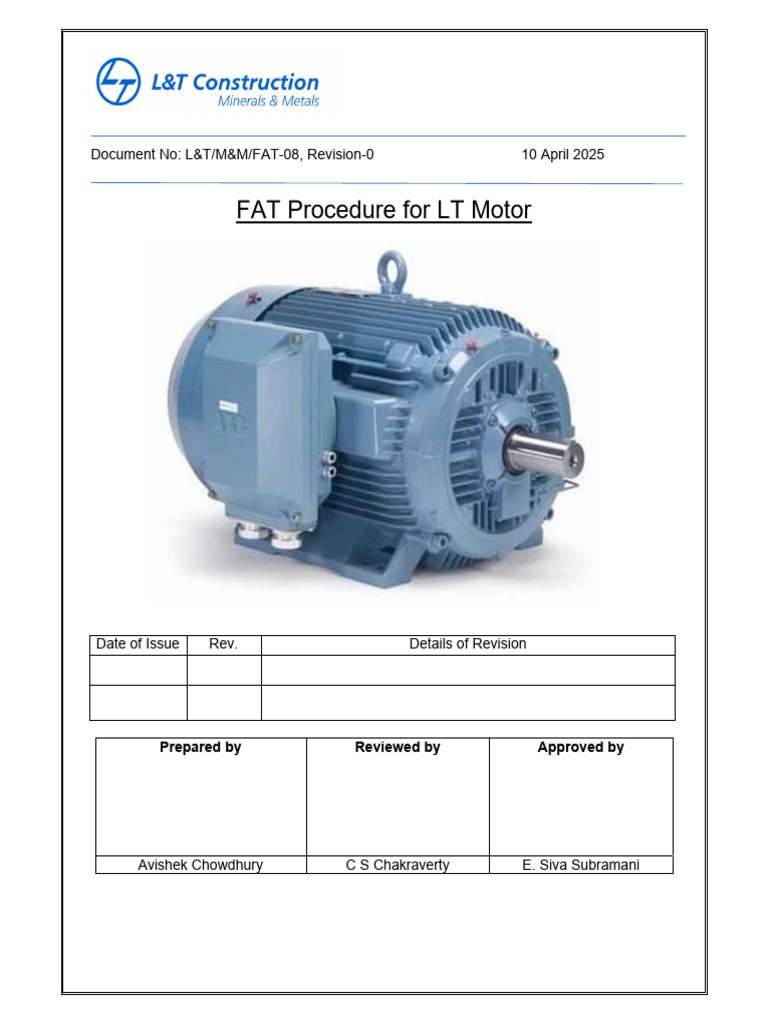 Fat Procedure-08 (LT Motor) - Draft Ach | PDF | Temperature | Insulator (Electricity)