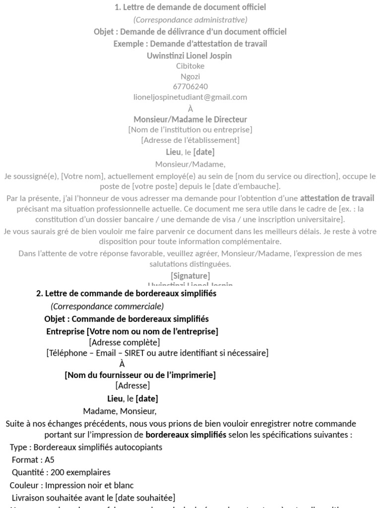 Demande de document officiel exemple | PDF
