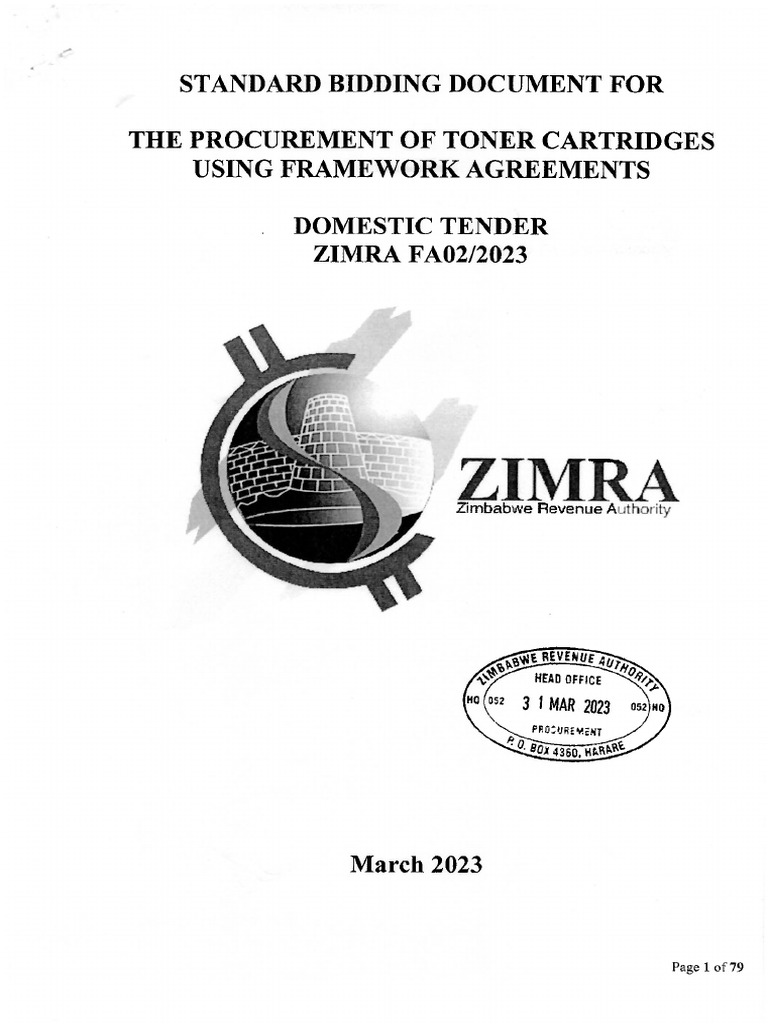 Zimra Framework Agreement Consumables Tender | PDF