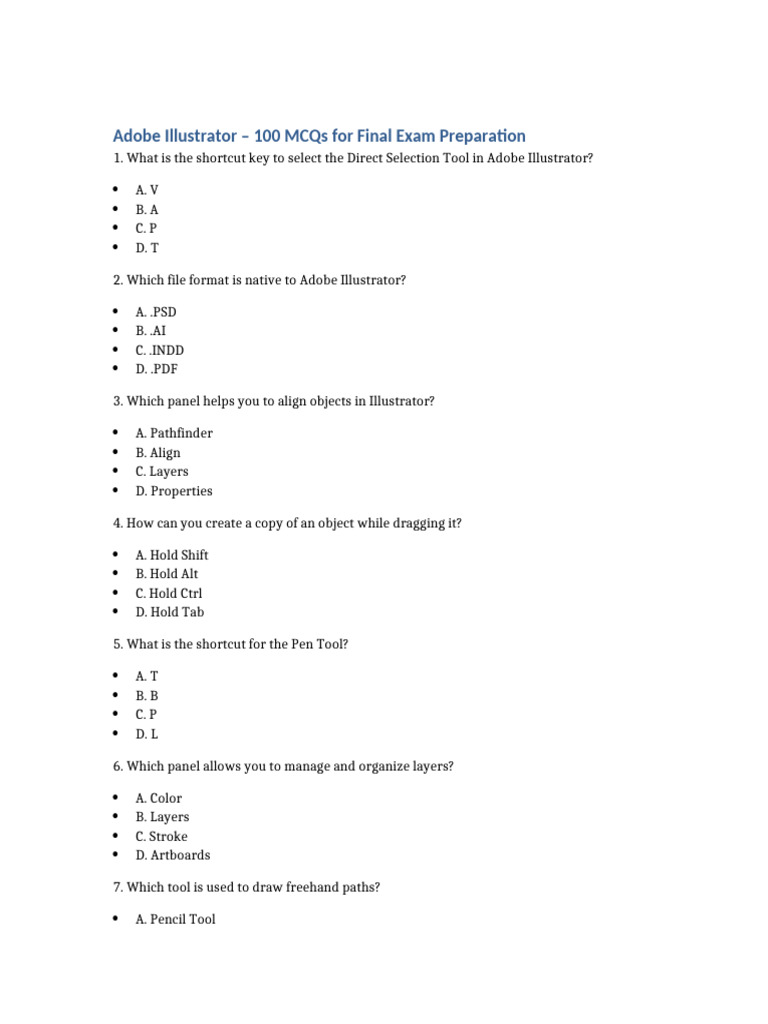 Illustrator MCQs for Exam Prep | PDF | Adobe Illustrator | Adobe Photoshop