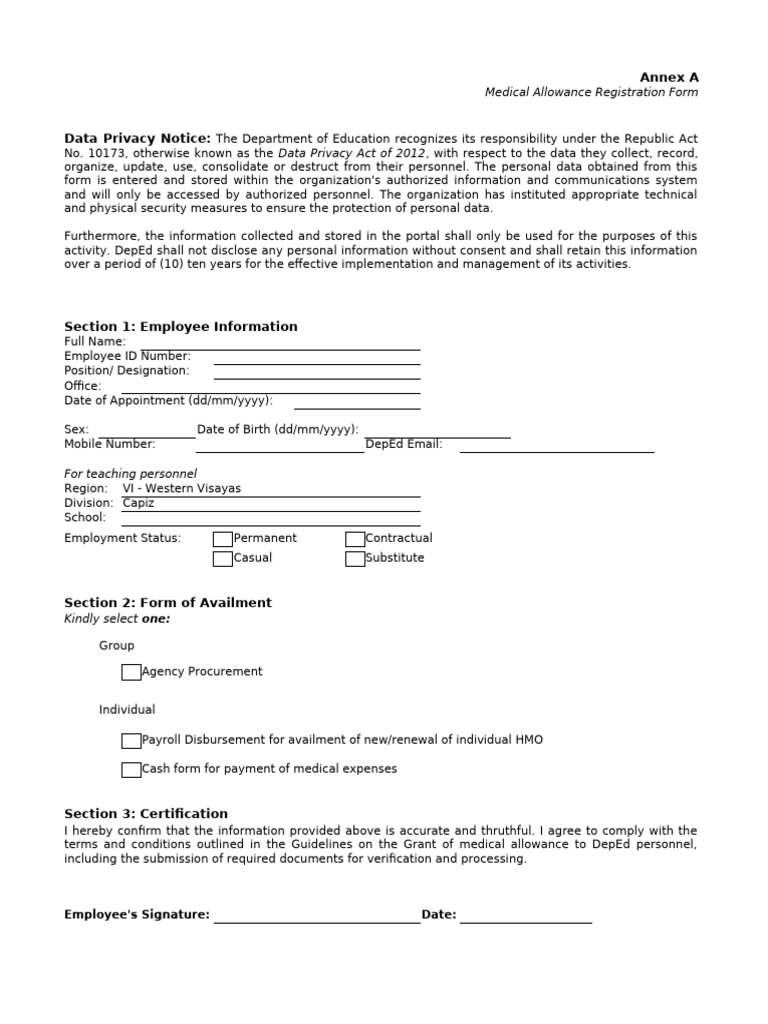 Medical Allowance Annexes | PDF | Privacy | Employment