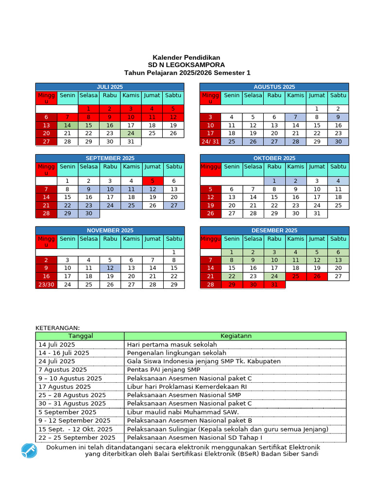 Kalender Pendidikan SD N Legoksampora 2025 | PDF