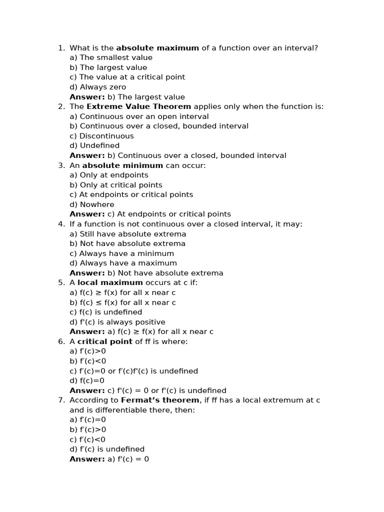 Understanding Absolute Extrema and Derivatives | PDF | Mathematical ...