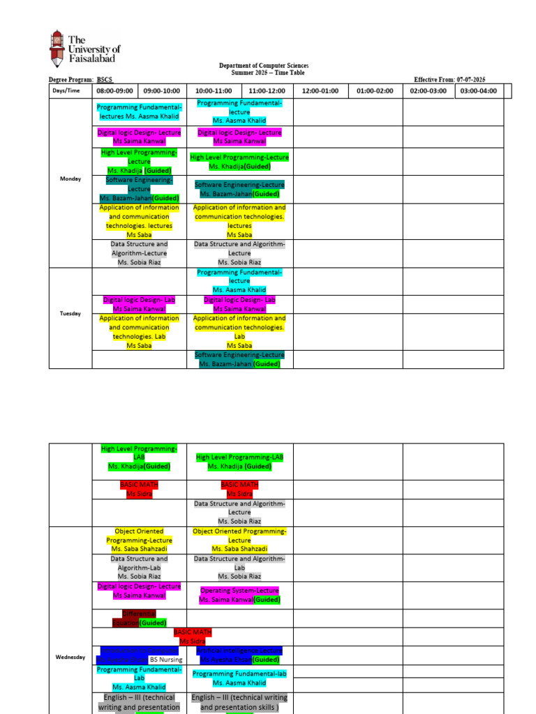 Summer Timetable-Master Timetable - 2025 New | PDF | Computer Science | Computing