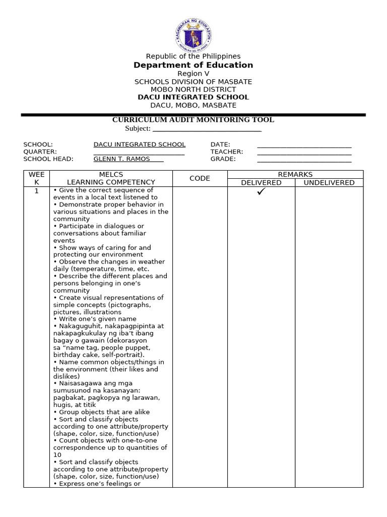 Curriculum-Audit Kinder q1 | PDF | Letter Case | Psychology