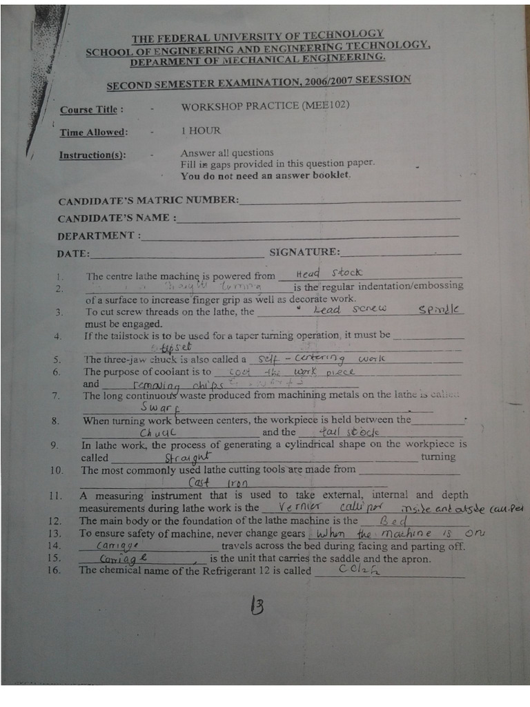 Mee 102 Past Question | PDF