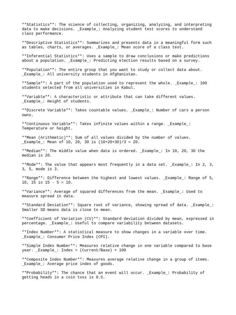 Statistics Definitions English | PDF | Mean | Standard Deviation
