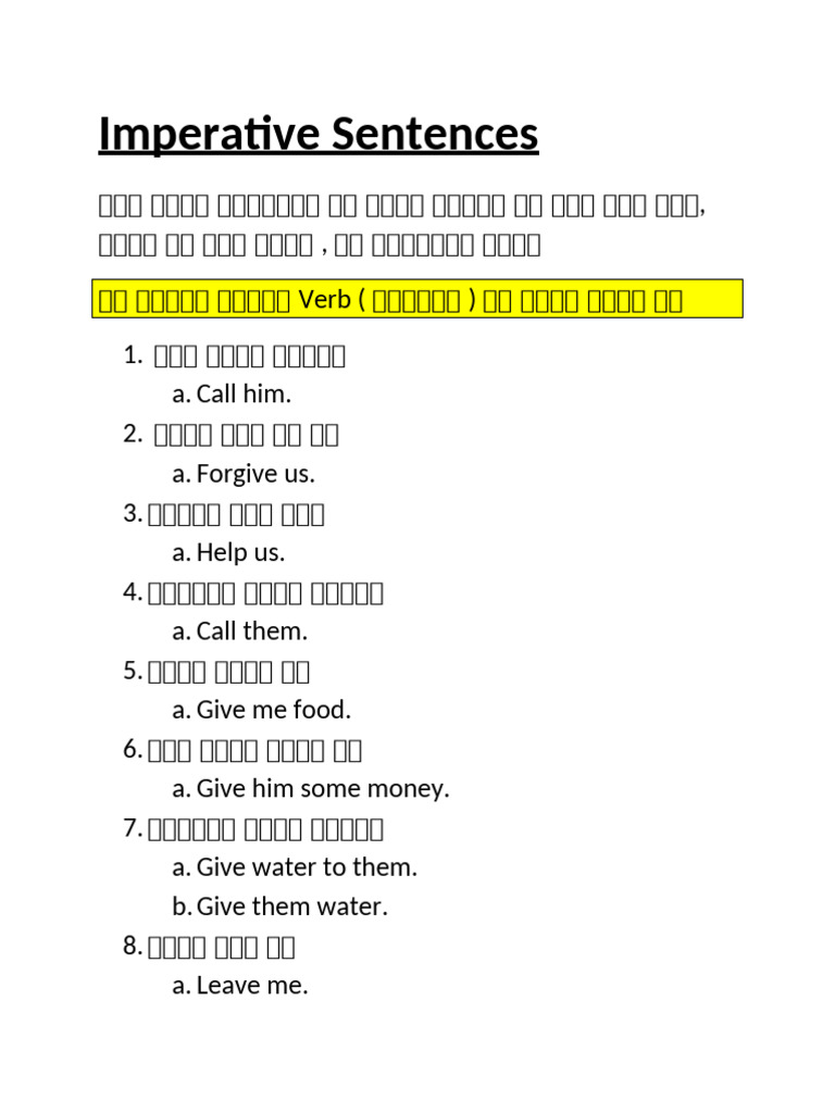 Imperative Sentences With Pronoun | PDF