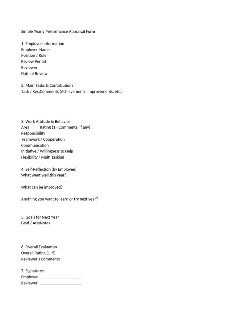 Simple Yearly Performance Appraisal | PDF