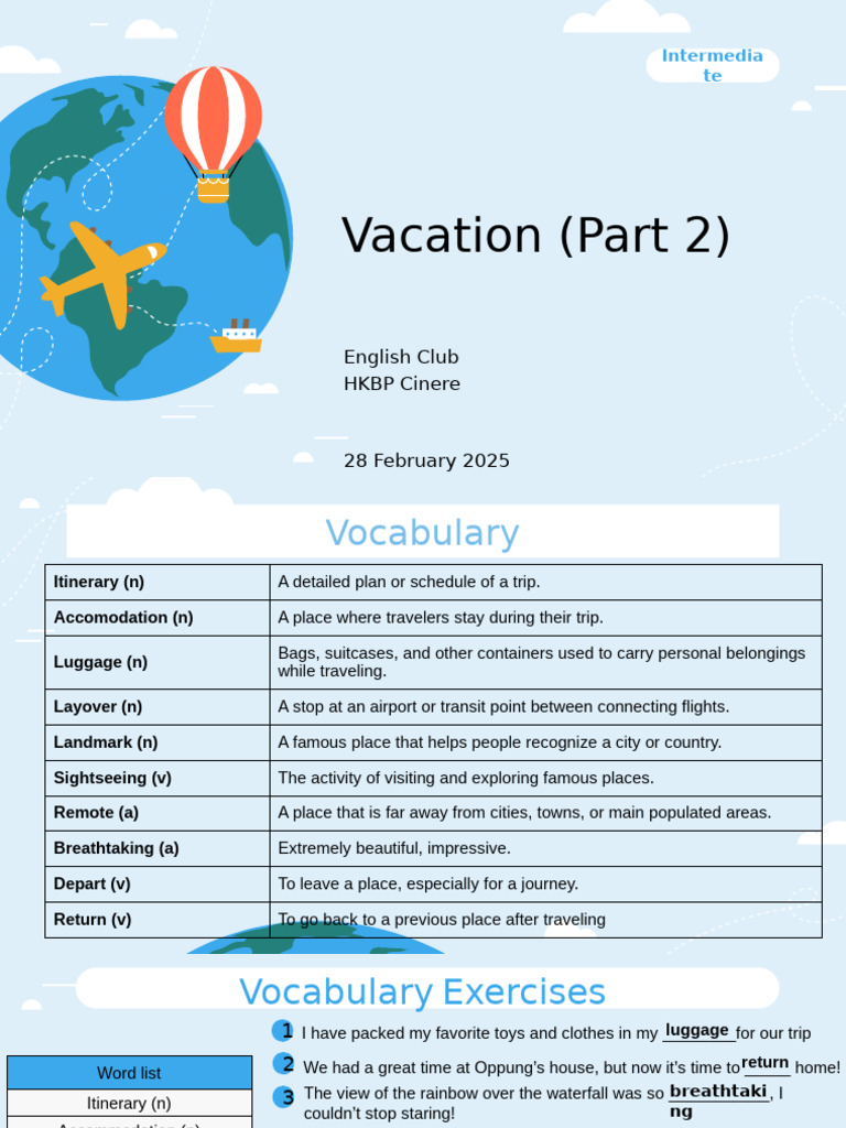 Vacation Vocabulary and Grammar Guide | PDF | Grammatical Tense | Verb