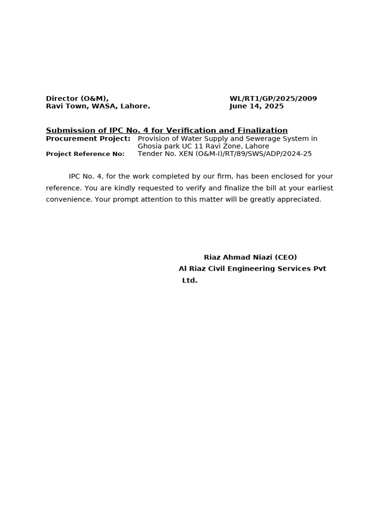 IPC No. 4 Submission for Water Project | PDF