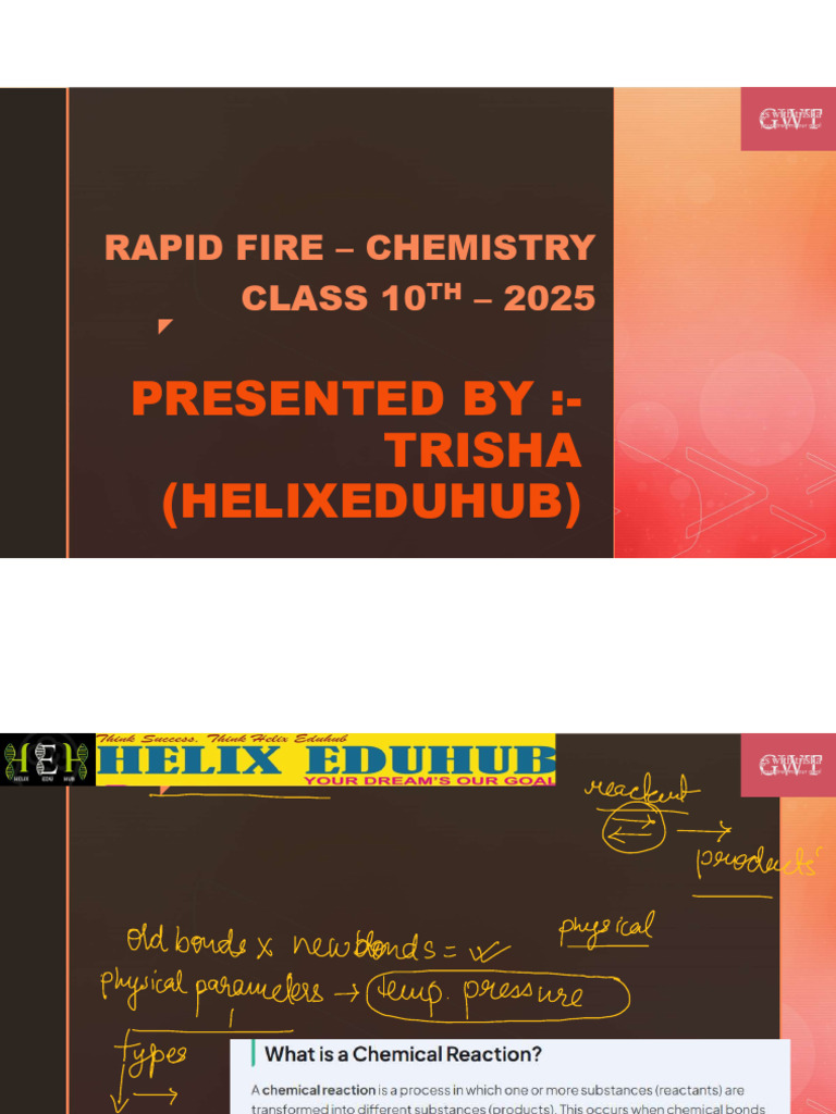 Class 10th Chemistry Chemical Reactiona and Equations Rapid Fire | PDF