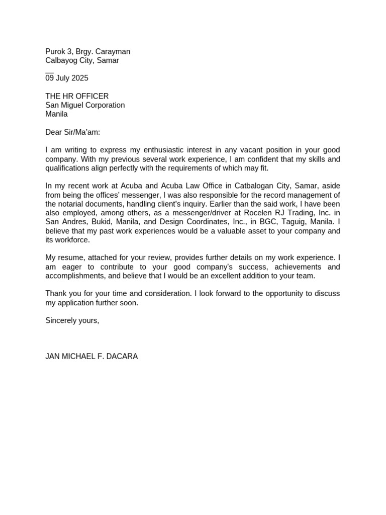 Application Letter - Form 2025 | PDF