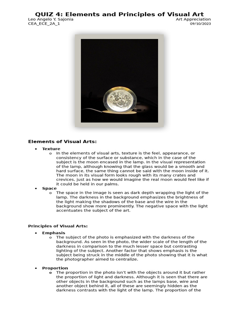 QUIZ 4 Elements and Principles of Visual Art | PDF