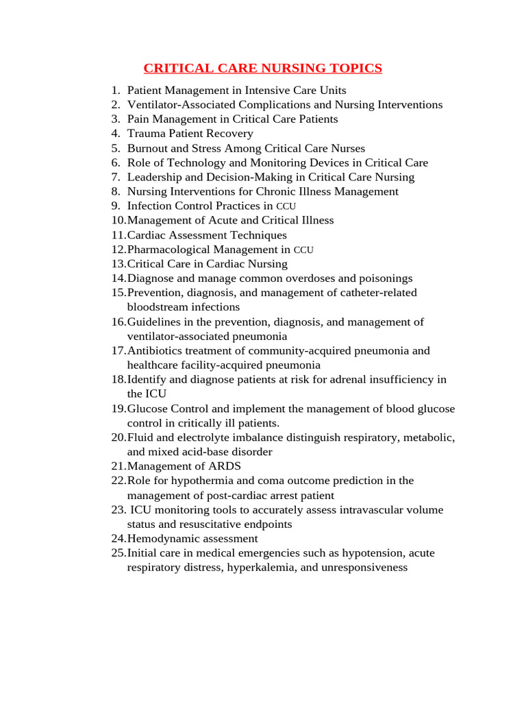 Crictical Care Nursing Topics | PDF
