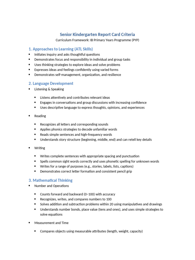 SKG IB Report Card Criteria | PDF | Shape | Learning