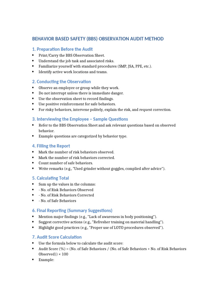 BBS Observation Audit With Score | PDF