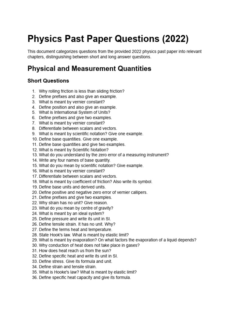 Physics Past Paper Questions 2022 | PDF | Acceleration | Heat