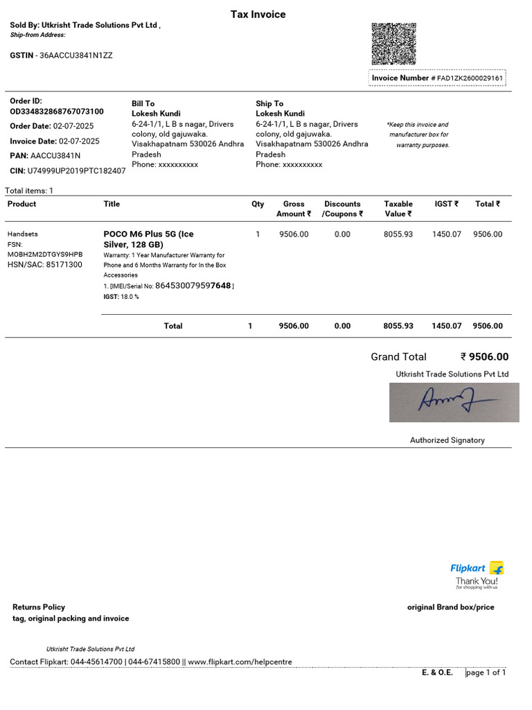 Invoice OD334832868767073100 | PDF | Payments | Taxes