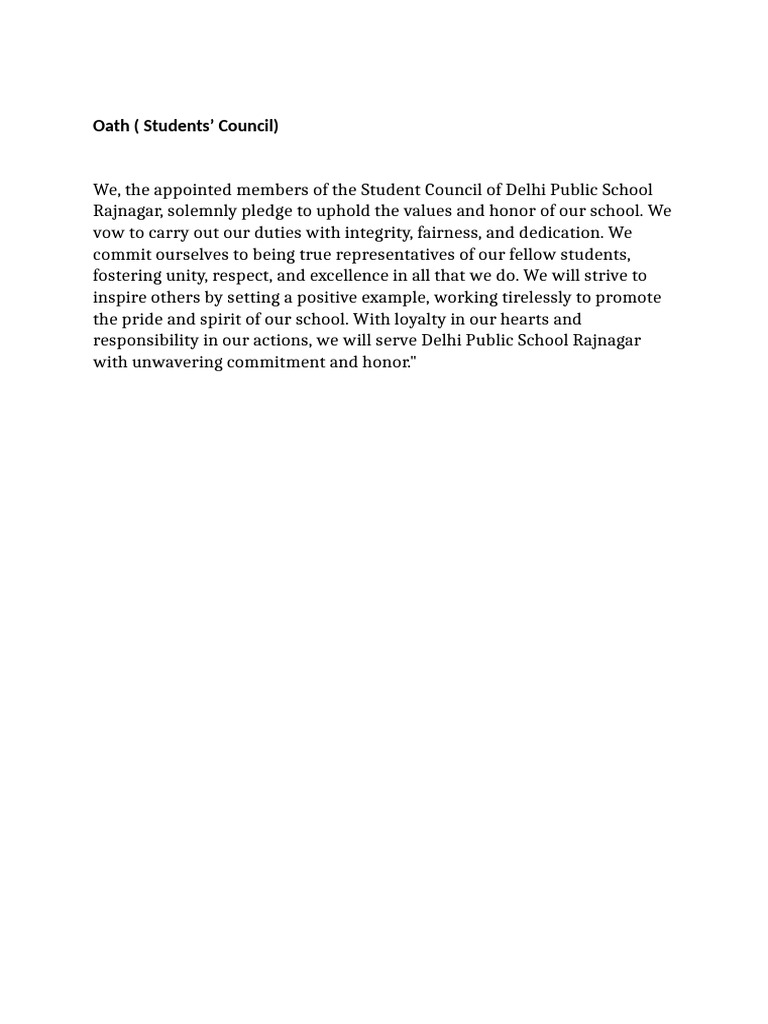 Student Council Oath of Commitment | PDF