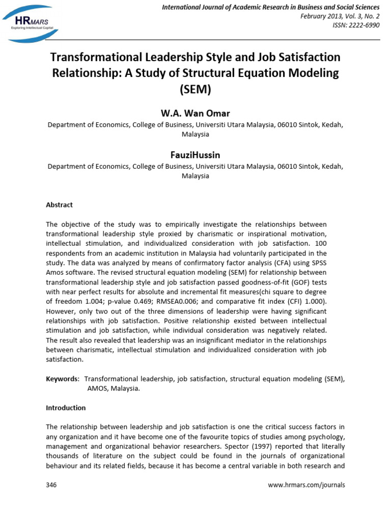 Transformational Leadership Style and Job Satisfaction | PDF | Transformational Leadership | Job ...
