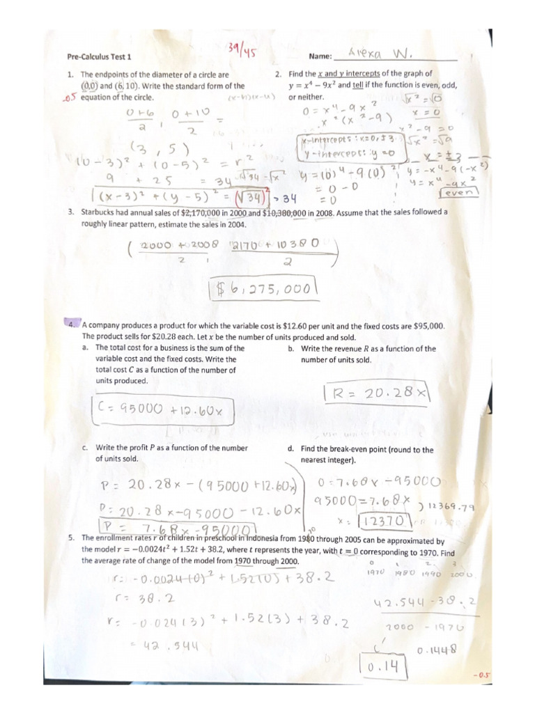 Pre-Calculus Test 1 | PDF