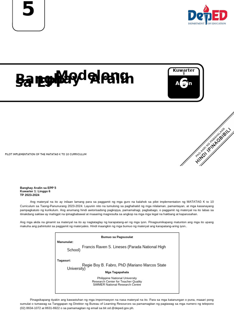 Q1 LE EPP5 Aralin 6 Week 6 | PDF