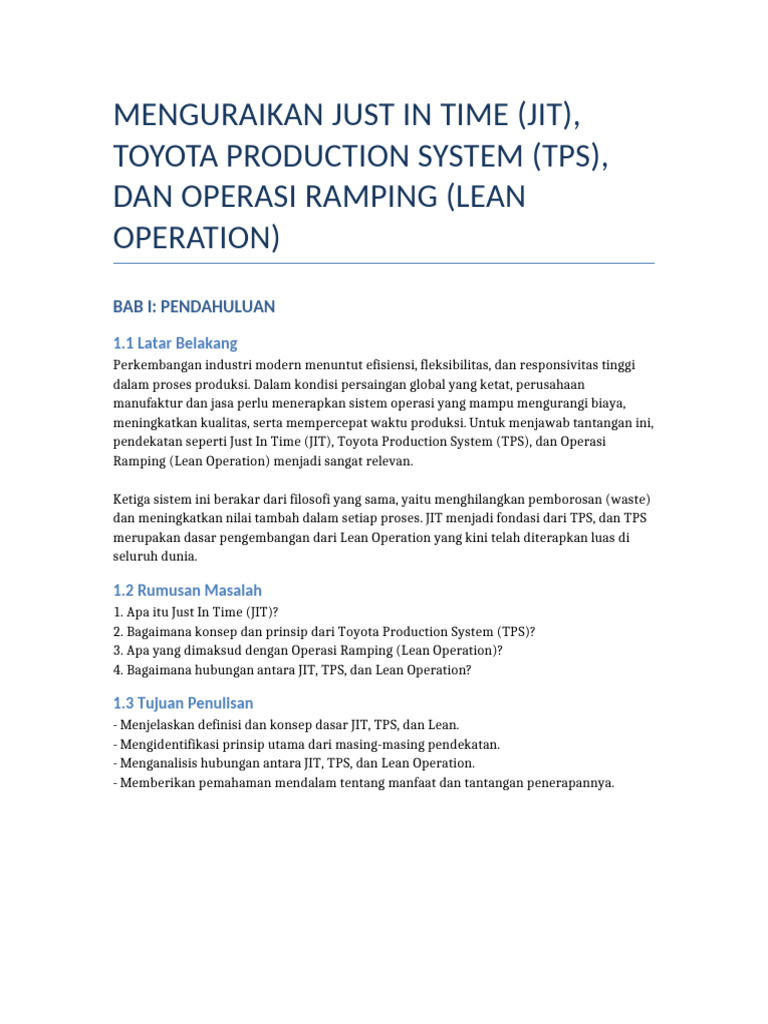 Makalah JIT TPS Lean 30 Lembar | PDF