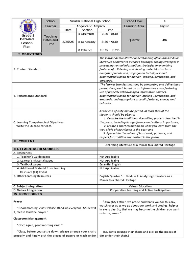 5e's DLP - Sharing Heritage | PDF | Learning | Teachers