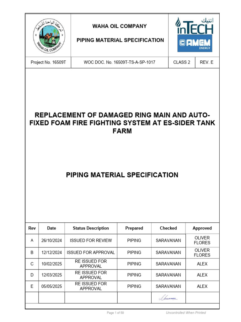 16509t-Ts-A-sp-1017 Rev e - Piping Material Specification | PDF | Pipe ...