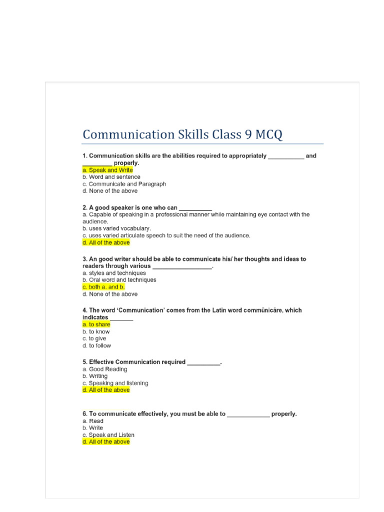 MCQ of Communication Skills | PDF