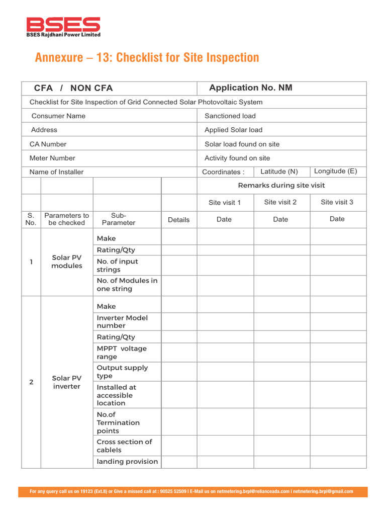 Solar PV Site Inspection Checklist | PDF | Photovoltaic System ...