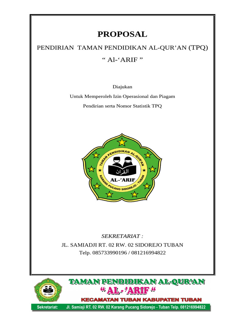 PROPOSAL PENGAJUAN TPQ Al-'Arif 2021 | PDF